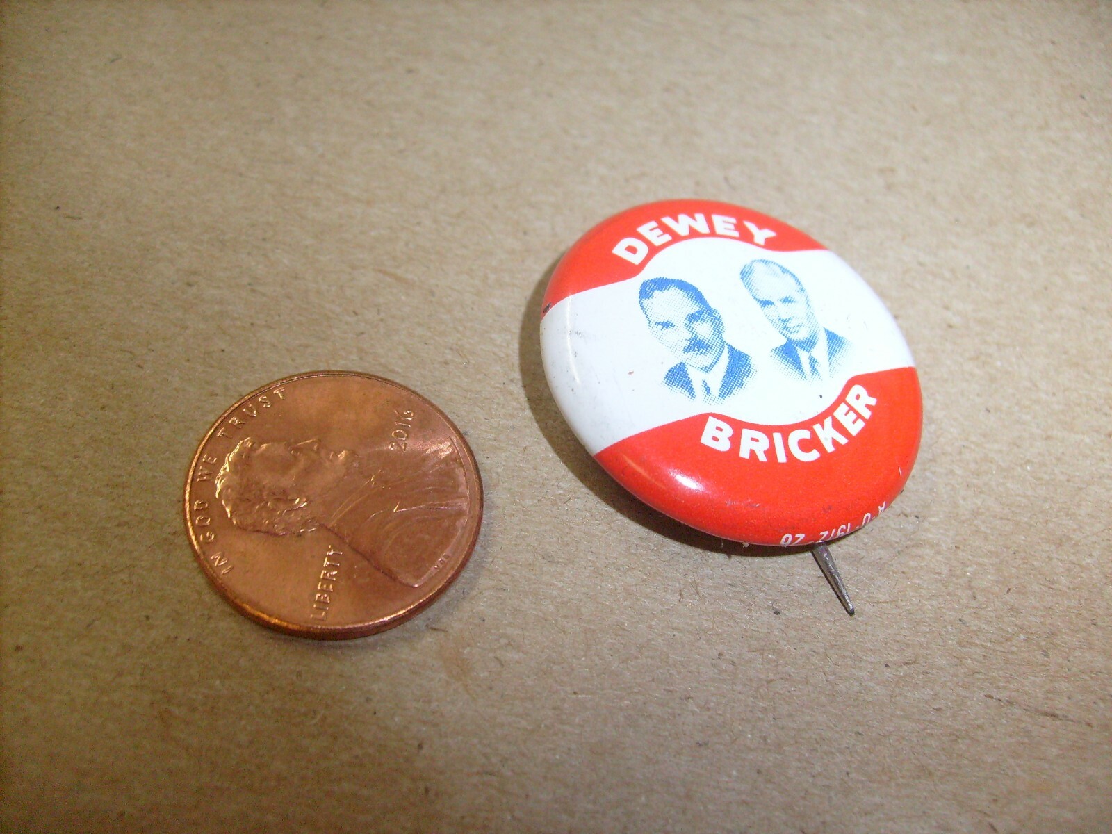 Vintage Dewey Bricker 1944 Button back Pin (1972) President Political ...