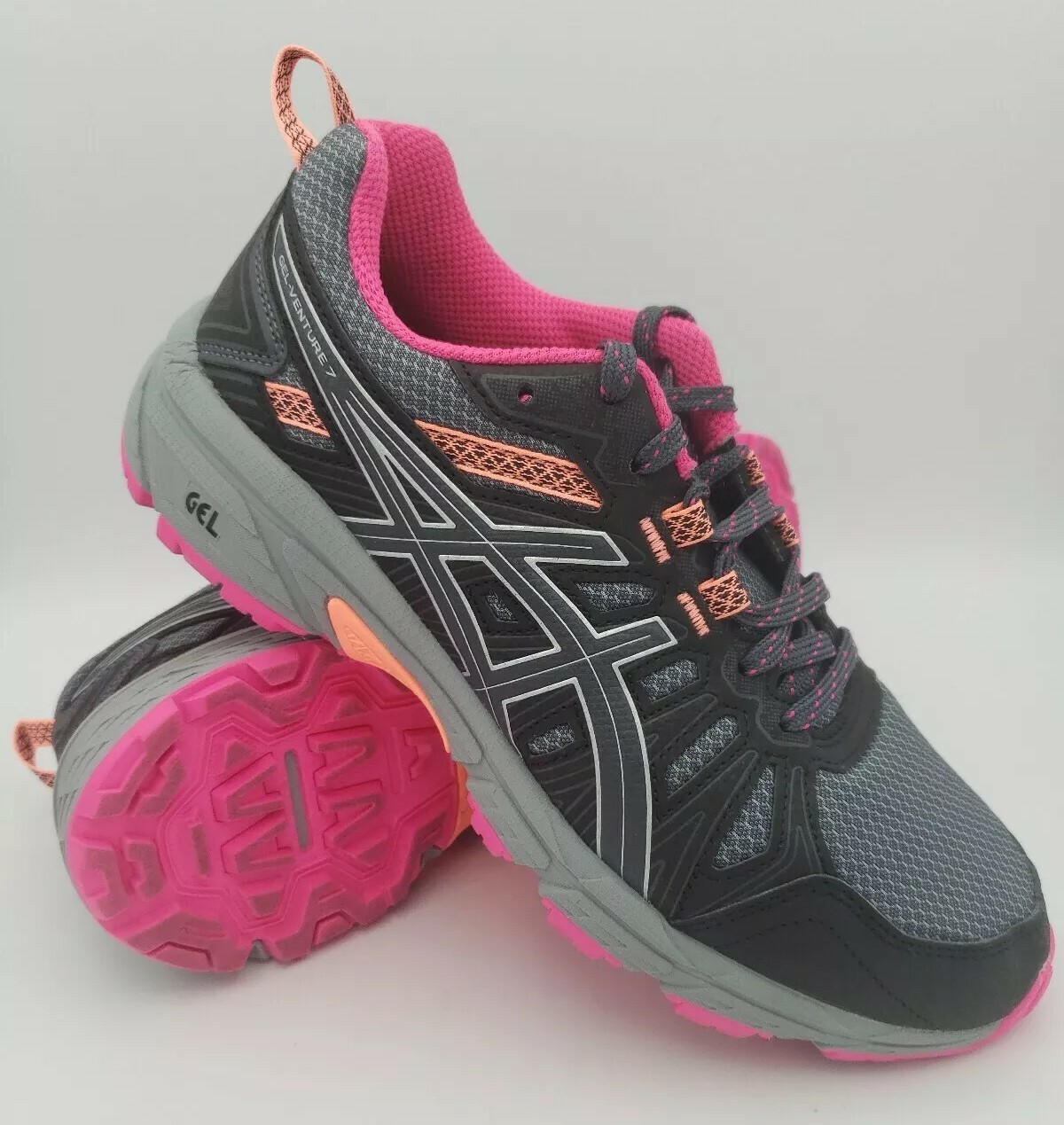 Asics Womens Gel Venture 7 Trail Running Shoe Size 7 Pink Grey 1012A476 ...