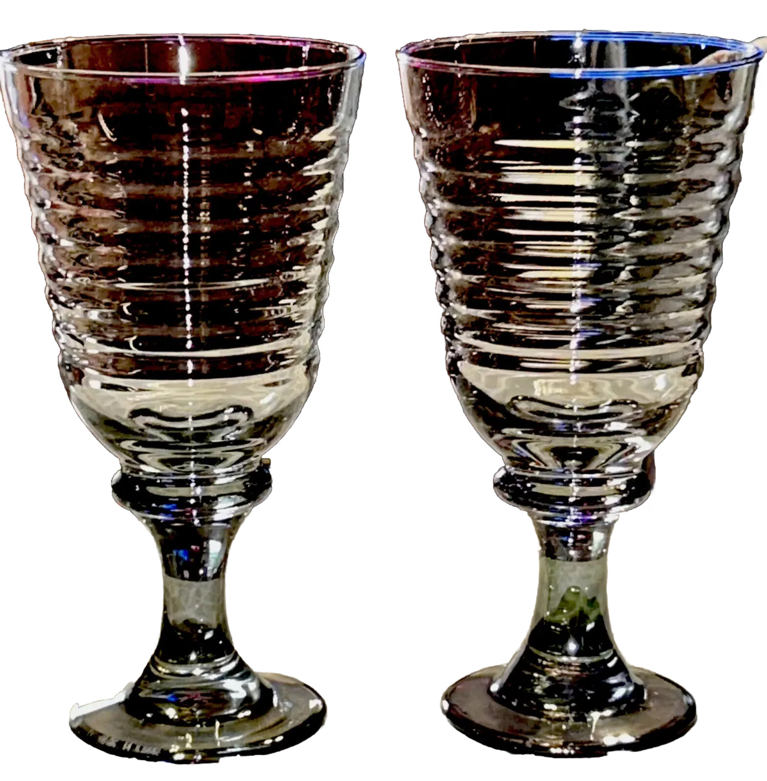 RARE VINTAGE LIBBEY SIRRUS ROCK SHARP CLEAR GLASS RIBBED-GOBLETS TALL ...