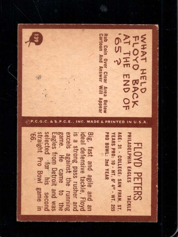 1967 PHILADELPHIA #139 FLOYD PETERS EX EAGLES *X46765 | eBay