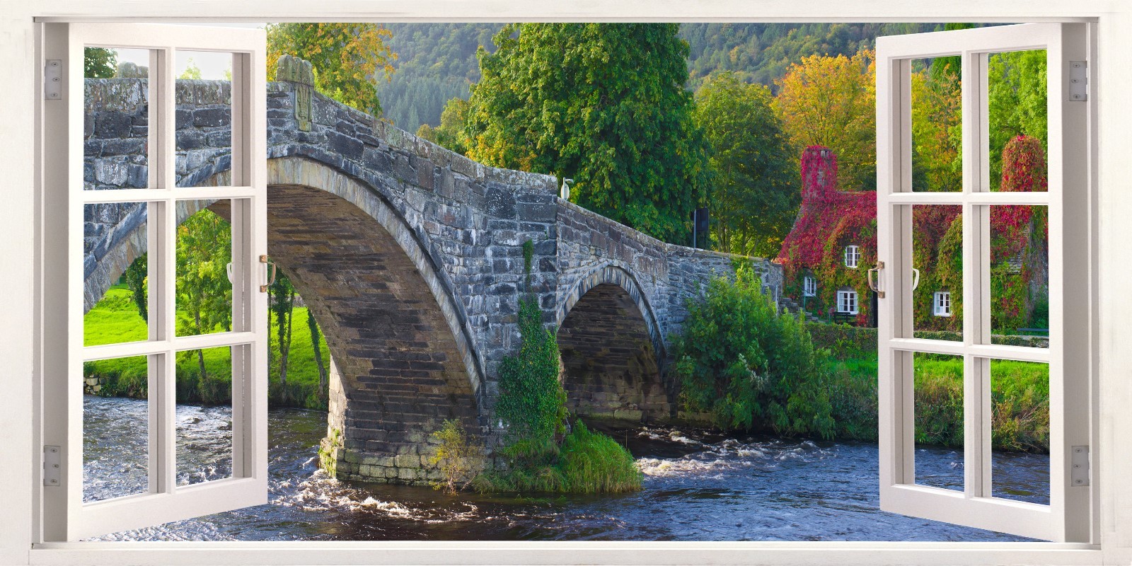 Snowdonia Wales Cottage Welsh 3D Effect Window Canvas Picture Wall Art ...