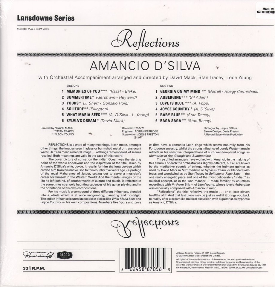 Amancio D'silva Reflections LP vinyl Europe Umr 2024 Limited clear vinyl reissue 602458870565| eBay