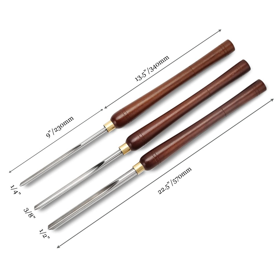 Woodturning Bowl Gouge Set, 3 Pieces 22.5” Wood Lathe Bowl Turning ...