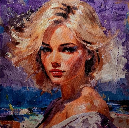 ORIGINAL MARIO MENDOZA FEMALE WOMAN OIL PAINTING SEA MODERN ART SEXY PORTRAIT | eBay