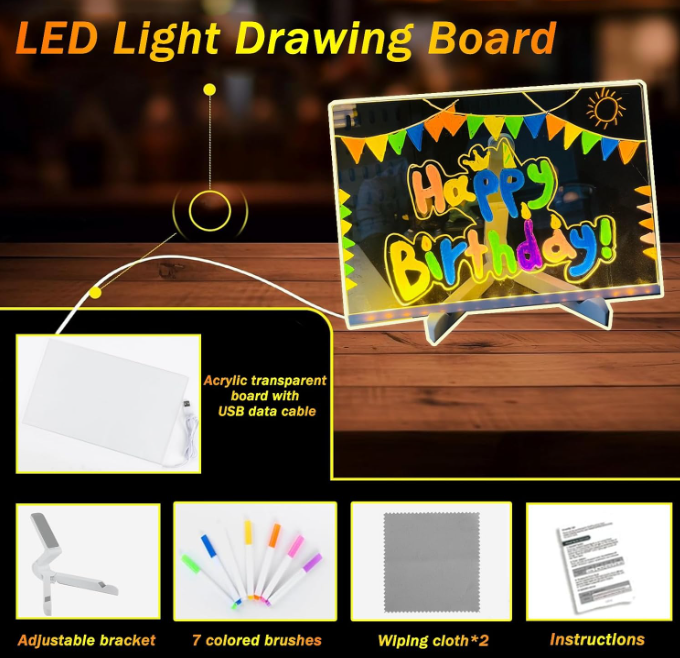LED Drawing Board LED Light Up Whiteboard with 7 Colors 11x 7Acrylic ...