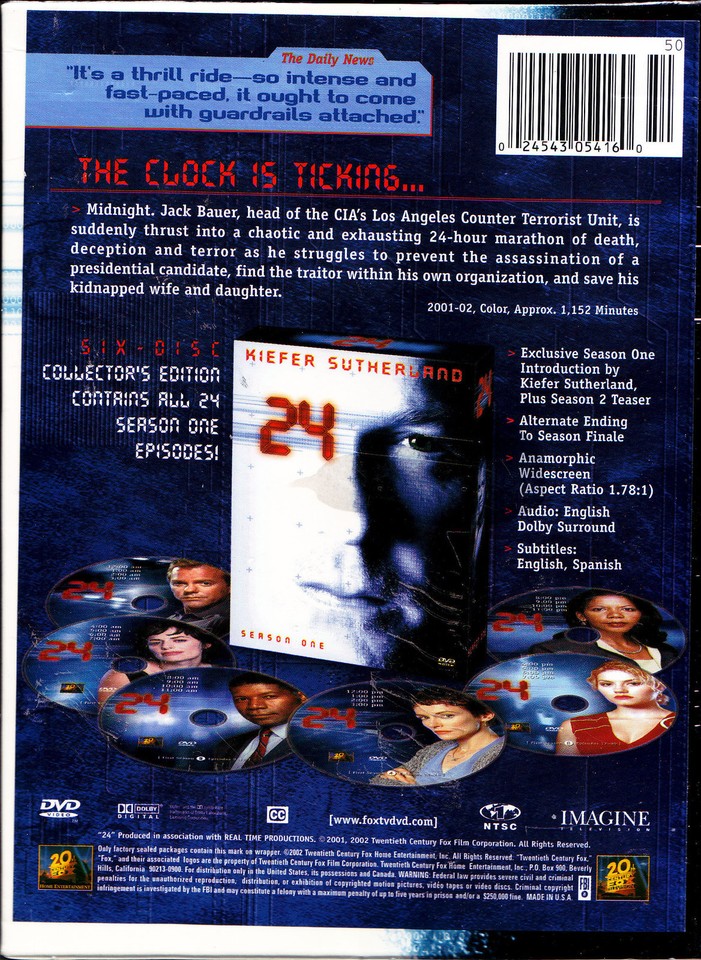 24, Season One (DVD 2002) Six Disc's, Kiefer Sutherland (new, unopened ...