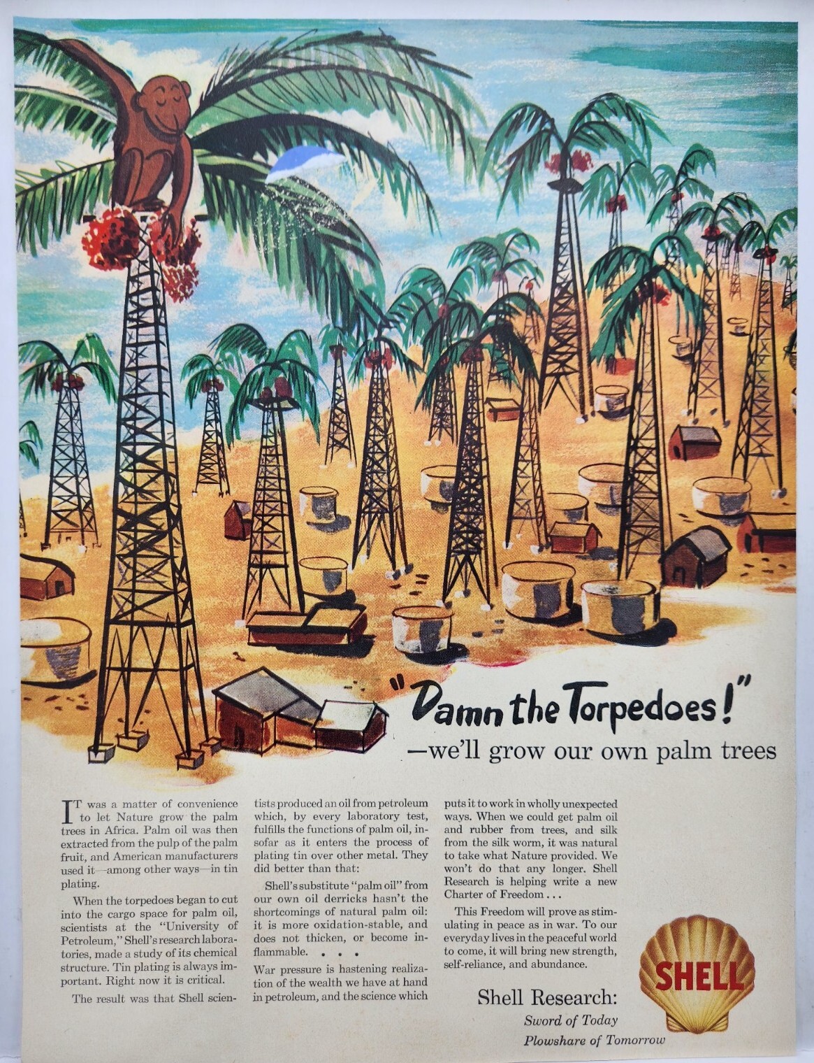 1943 Shell Oil Research Oil Wells Torpedoes Palm Trees Vtg Print Ad Man ...