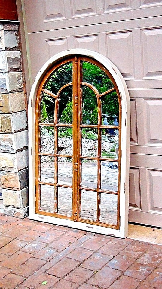 REPURPOSED ARCH TOP DECORATIVE WINDOW FRAME WITH MIRRORED BACKING 52.5 ...
