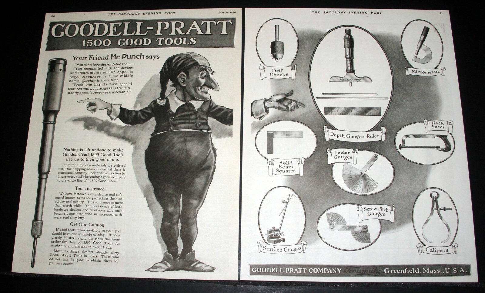 1920 OLD MAGAZINE PRINT AD, GOODELL-PRATT TOOLS, MR. PUNCH HAS 1500 ...