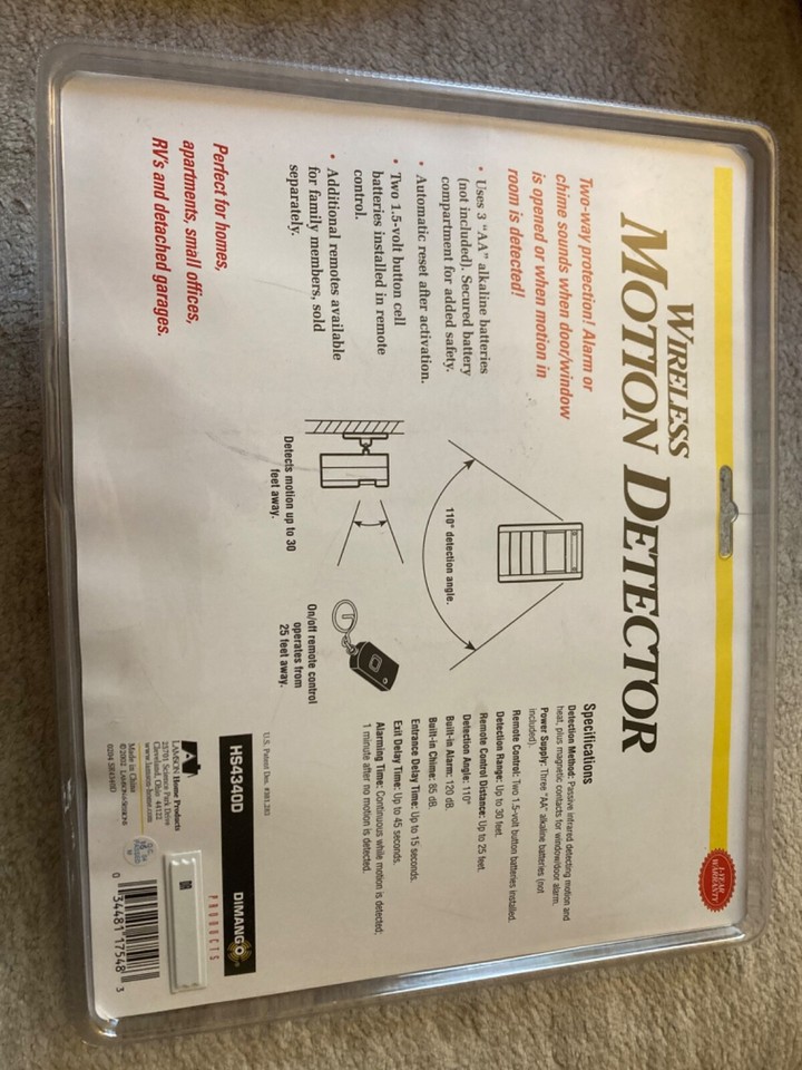 DIMANGO Security Alarm NEW Unopened Wireless Motion Detector HS4340D | eBay