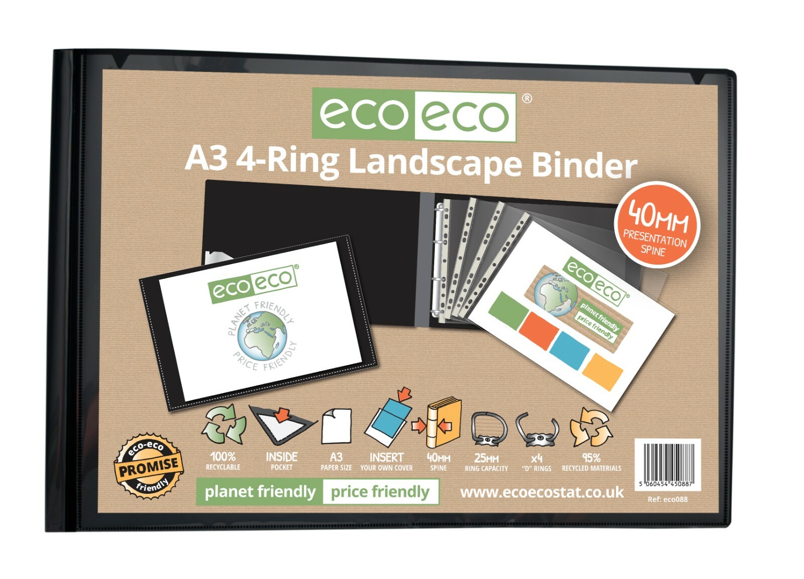 Eco-Eco A3 95% Recycled 4-D Landscape Ring Binder – Artwork Portfolio ...