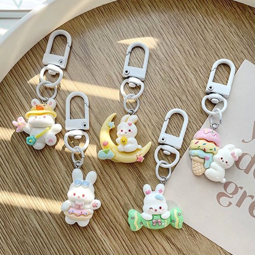 Moon Rabbit Key Chain Cartoon Candy Cone Bunny Pendant Key Ring Charms ...