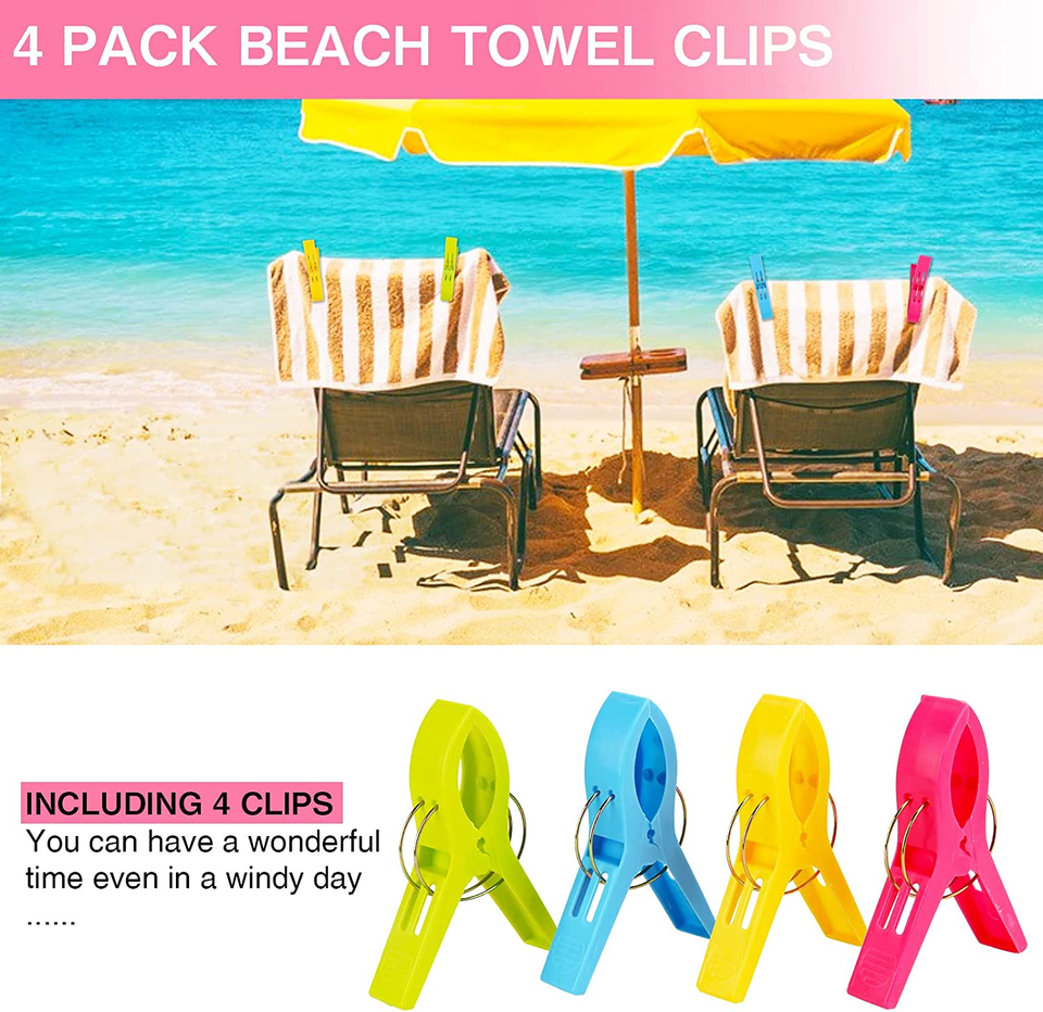 (4 Pack) Beach Towel Clips Chair Clips Towel Holder,Plastic Clothes ...