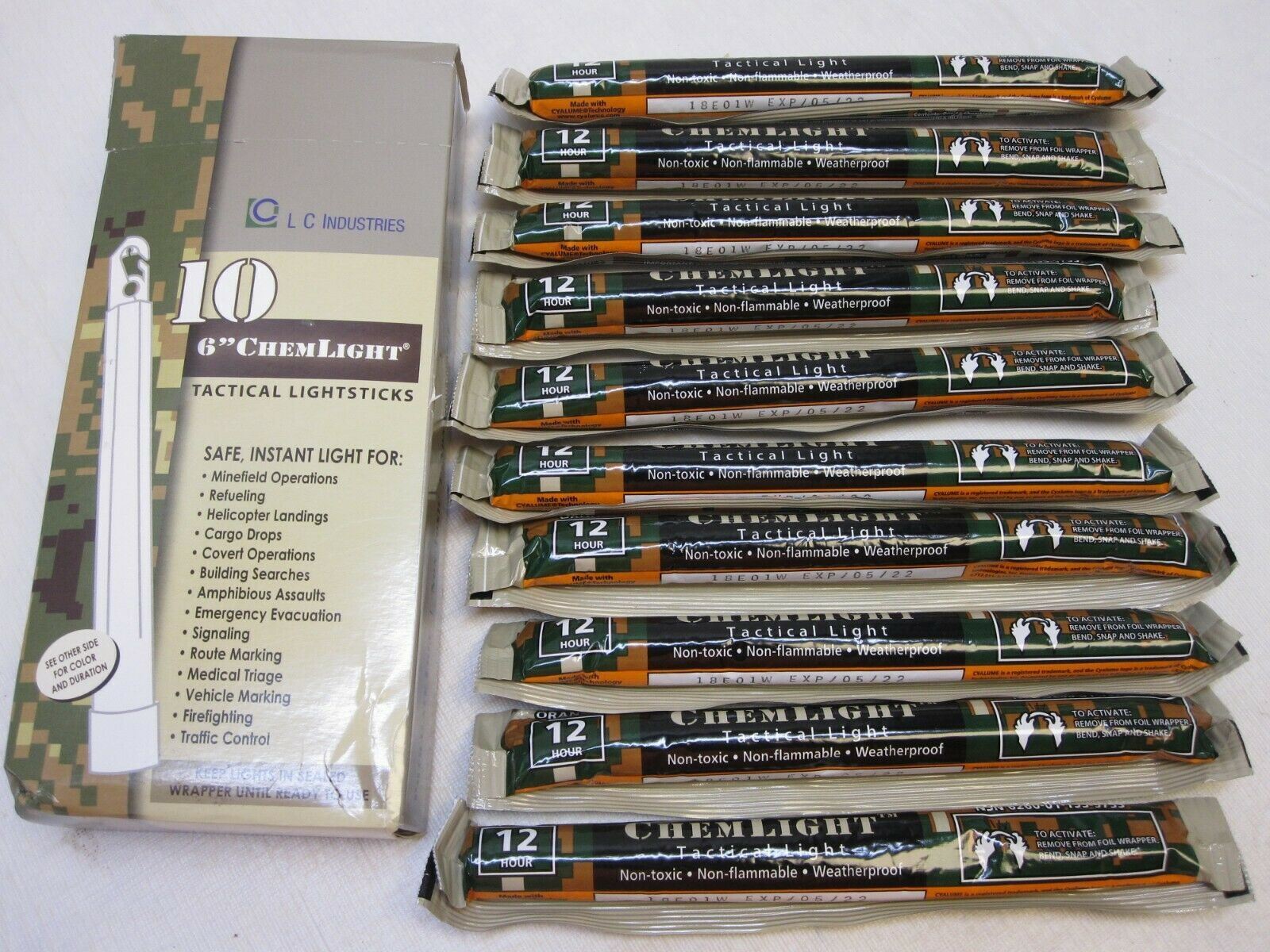 1 BOX 10 PACK CYALUME CHEMLIGHT LIGHT STICK GLOW STICKS ORANGE 12hr 6 ...