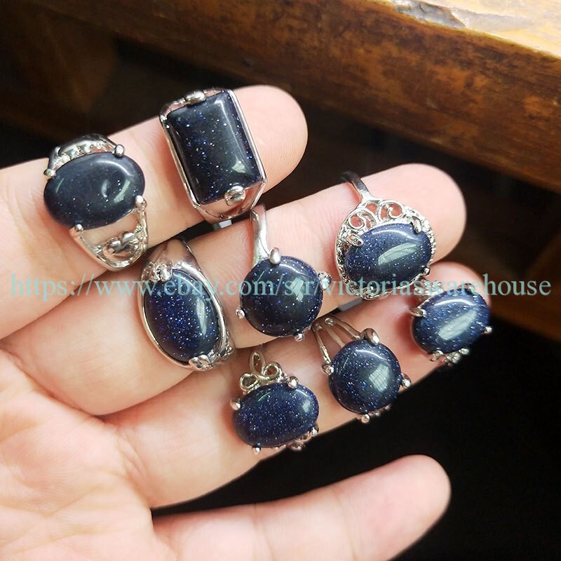 wholesale 25pcs rings blue sand stone silver rings bulk jewelry | eBay
