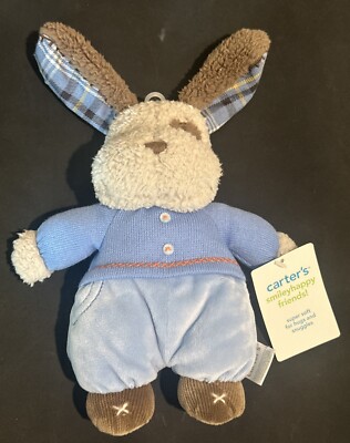 Carters Baby Puppy Dog 9" Plush Stuffed Animal Rattle Brown Blue Plaid ...