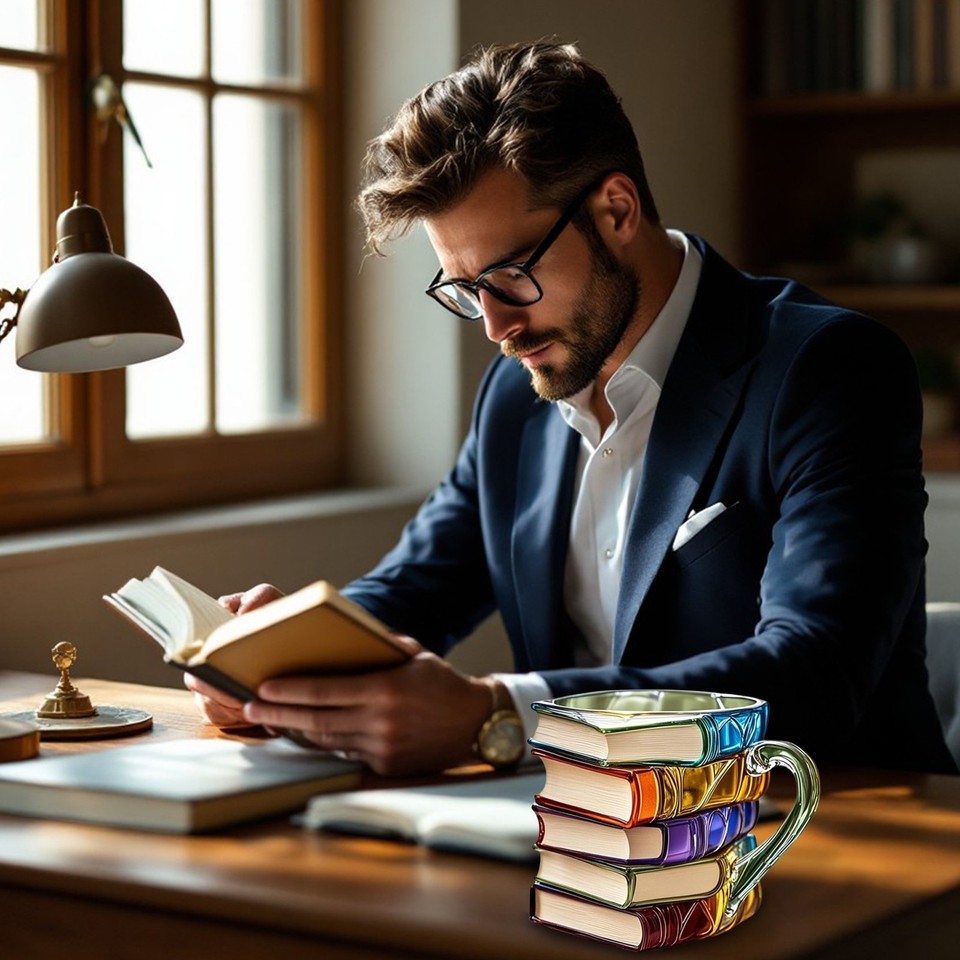 3D Painted Book Stack Coffee Mug Unique Novelty Ceramic Cup With Hand ...