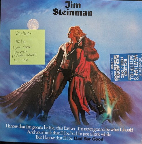 Jim Steinman Bad For Good Vinyl Record VG+/VG+ EPC 84361 1981 + 7" Single | eBay UK