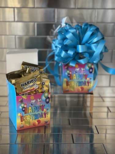 Kids Happy Birthday Haribo Gummy Bears Gift Basket-Box Wrapped & Blue ...