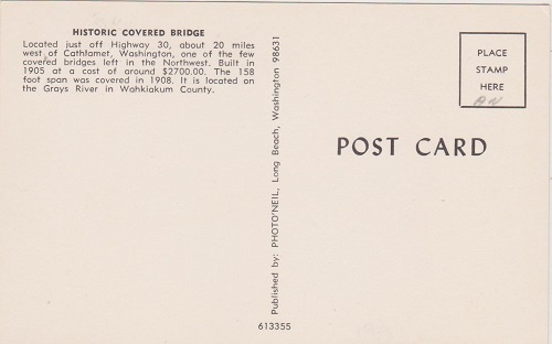 *Washington Postcard-"Historic Covered Bridge" ...near Cathlamet, WA ...