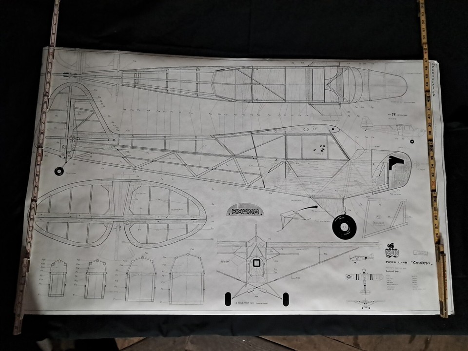 Model Airplane Large Printed Plan RC Scale Plane Drawing Piper L-4b P15 ...
