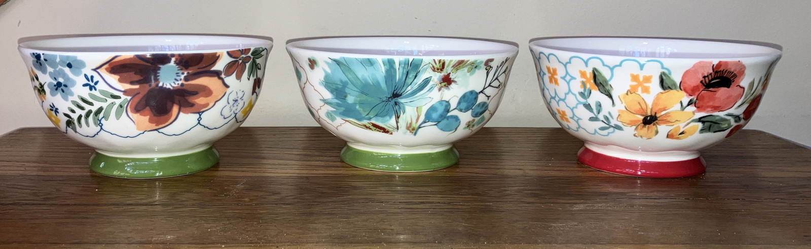 Set of 3 Over and Back Stoneware Floral Print Bowls | eBay