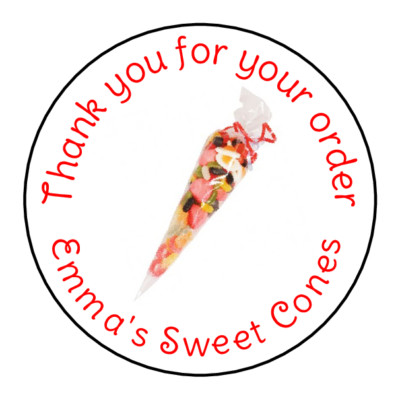 Personalised Sweet Shop Cone Birthday Stickers Party Thank You Business ...