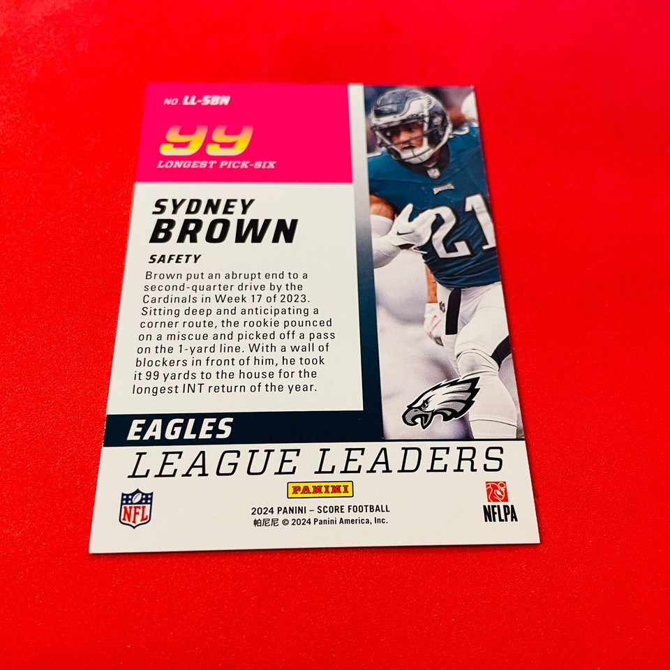 Sydney Brown .. LEAGUE LEADERS .. Eagles .. 2024 Score INSERT Card LL ...