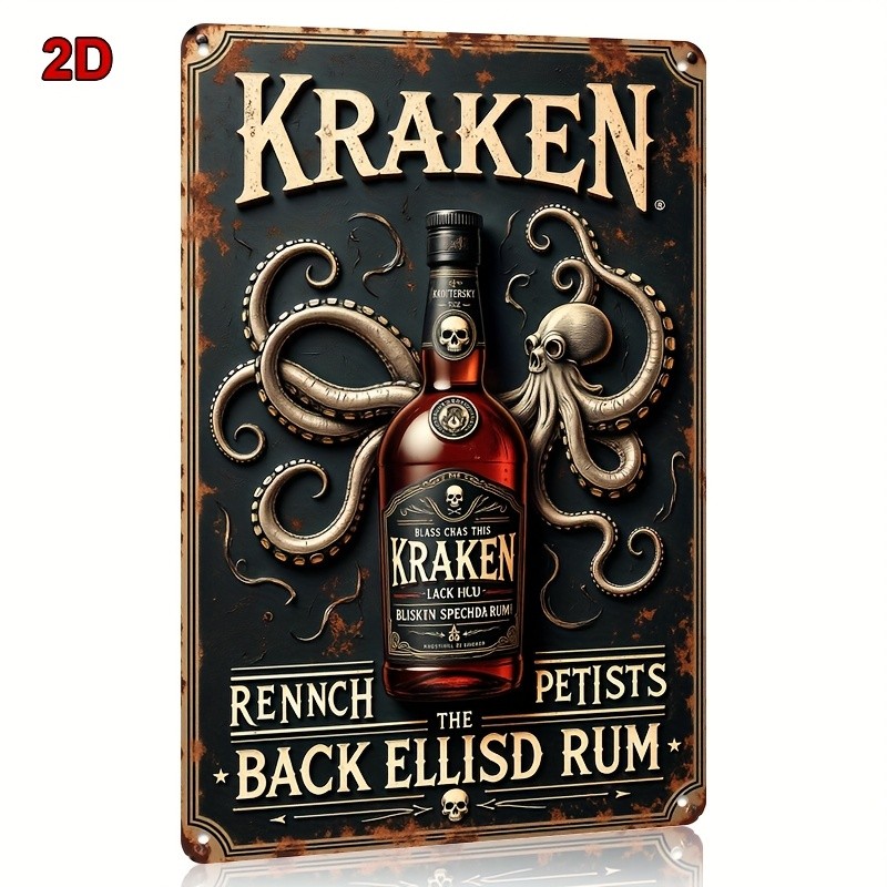 2D Flat, Vintage Kraken Rum Tin Metal Signs Home Décor 8x12 Retro ...