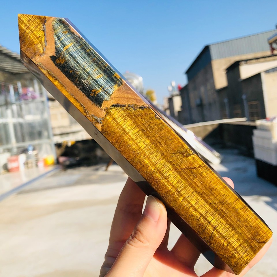 598g Natural Yellow Tiger's eye quartz crystal wand point Healing AK535 ...