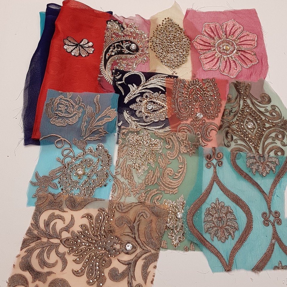 Sari scraps beaded embellished fabric offcuts art projects sequin ...