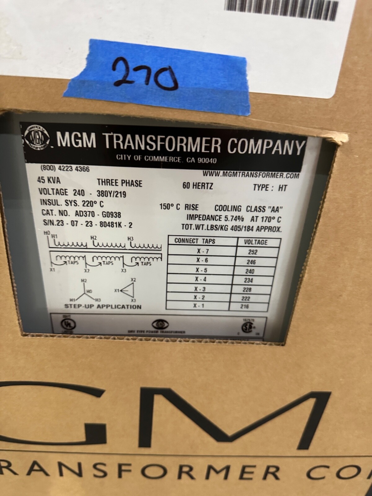 MGM 45kva Transformer 3 Phase 240v-380v/219v 220v 400v/230v Delta WYE ...