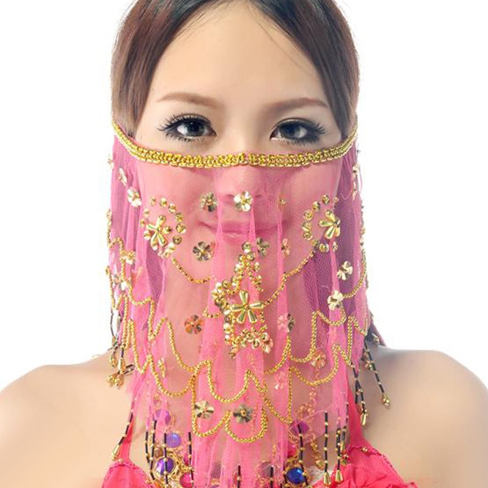 Belly Dance Face veil Shawl Scarf Transparent Face Cloth with Beads and ...