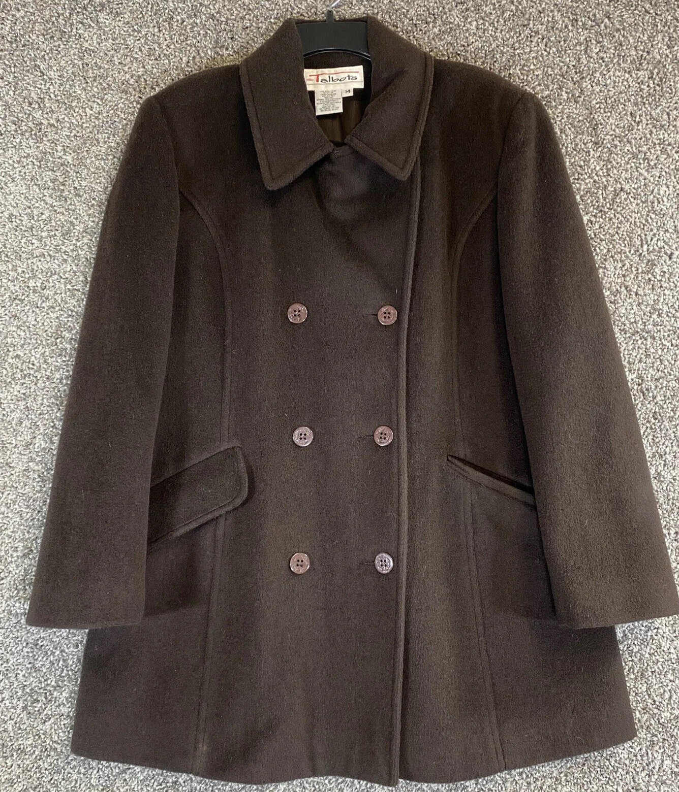 Talbots Coat Womens Size 14 Brown Wool Blend Lined Double Breasted ...