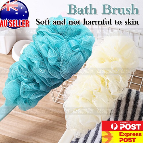 Long Handle Bath Brush Soft Mesh Sponge Back Scrubber Body Puff Shower ...