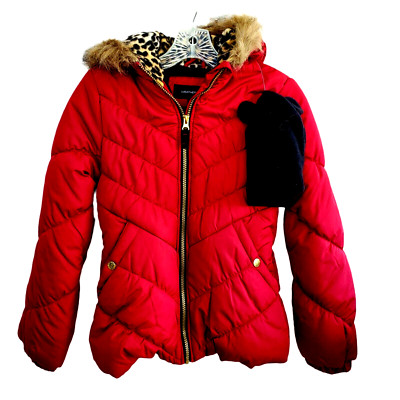 Weathertamer Girls Hooded Puffer Jacket Faux-Fur Trim Color Berry + Hat ...