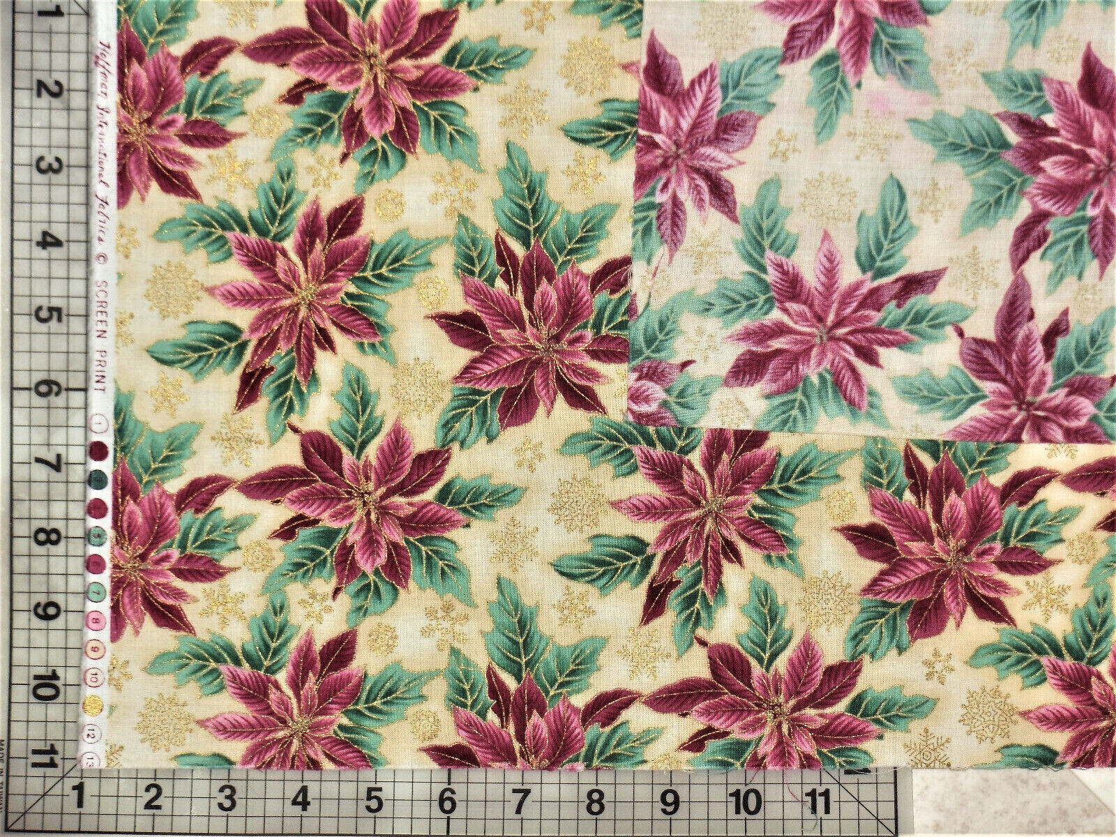 Hoffman CHRISTMAS COTTON FABRIC POINSETTIA TREES CARDINAL BERRIES ...