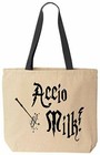 Accio Milk Funny Tote Reusable Magical Natural Canvas Bag For Wizard ...