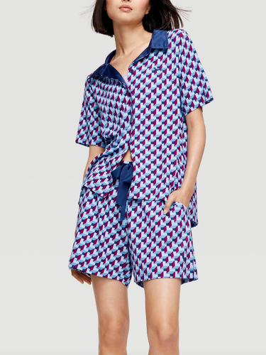 NEW PETER ALEXANDER BLUE TILE SHIRT TOP & SHORTS PJ SET SMALL S RRP$139 ...