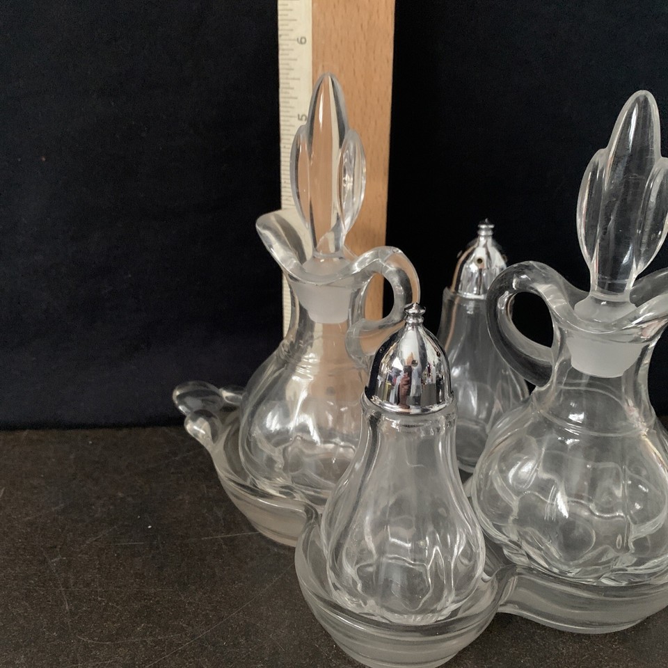 Vintage Duncan & Miller Canterbury- 5pc Oil & Vinegar S&P Set w Tray | eBay