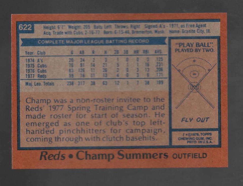 1978 Topps Champ Summers Cincinnati Reds #622 Near Mint or Better | eBay