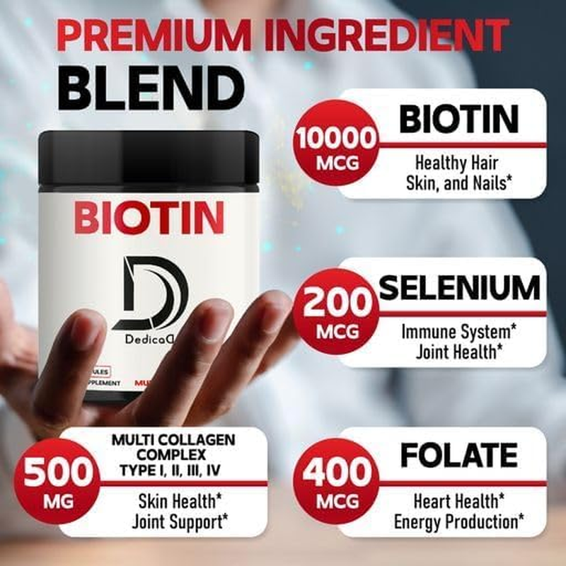 Biotin Supplement 500Mg - Combined Selenium, Folate & Collagen - 90 ...