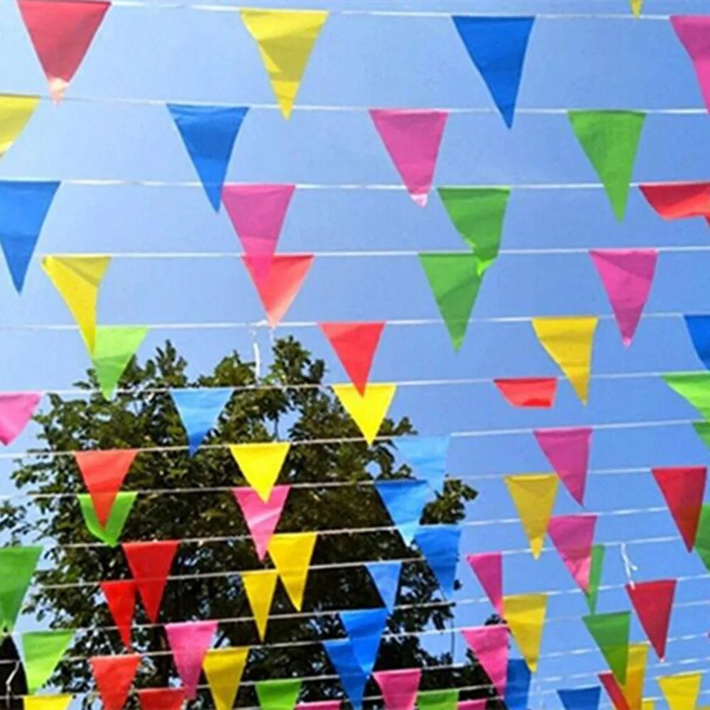 50m Multicolored Triangle Flags Pennant Flag String Holiday Decoration ...