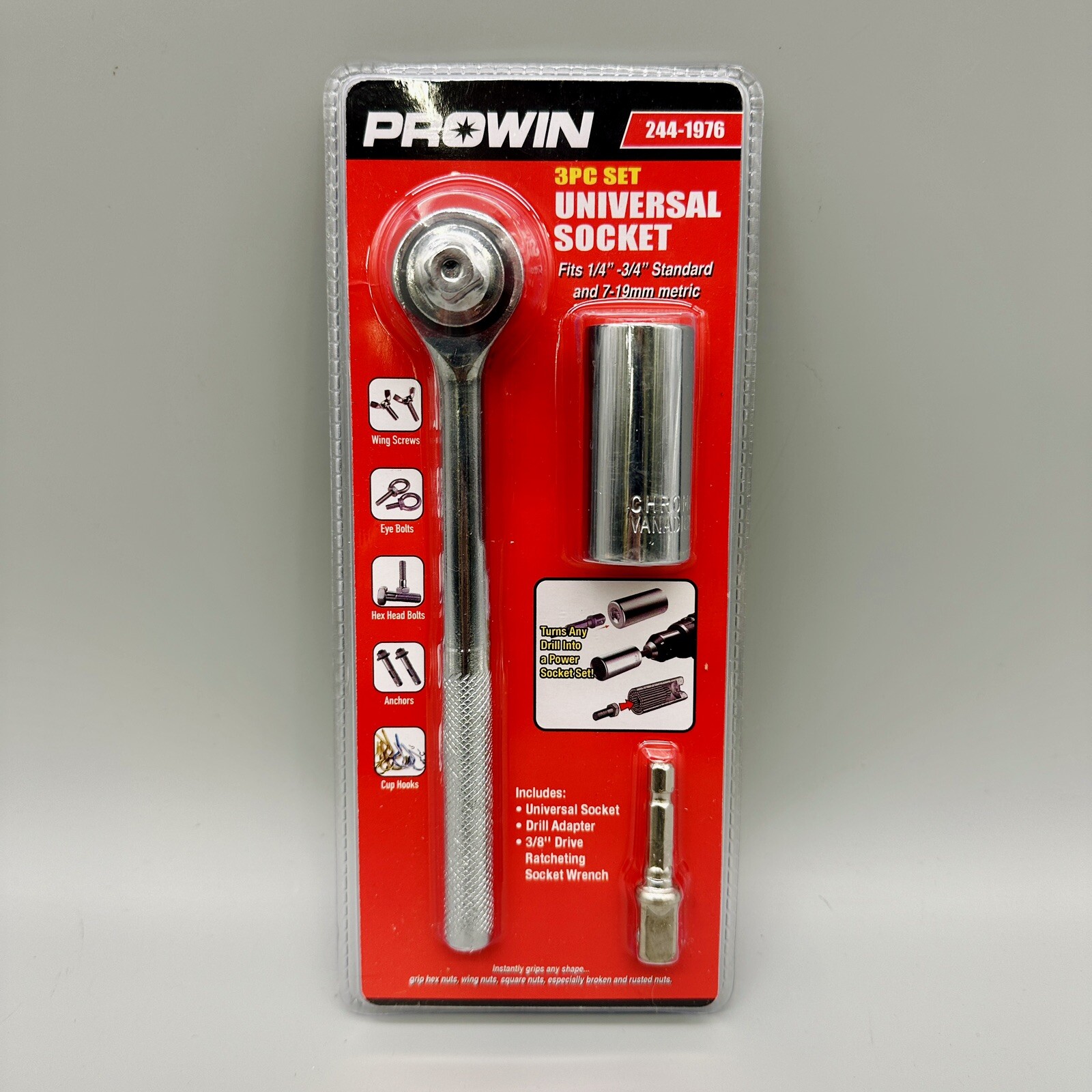 3/8" Drive Ratchet Handle Wrench Universal Socket & Drill Adapter 3 ...