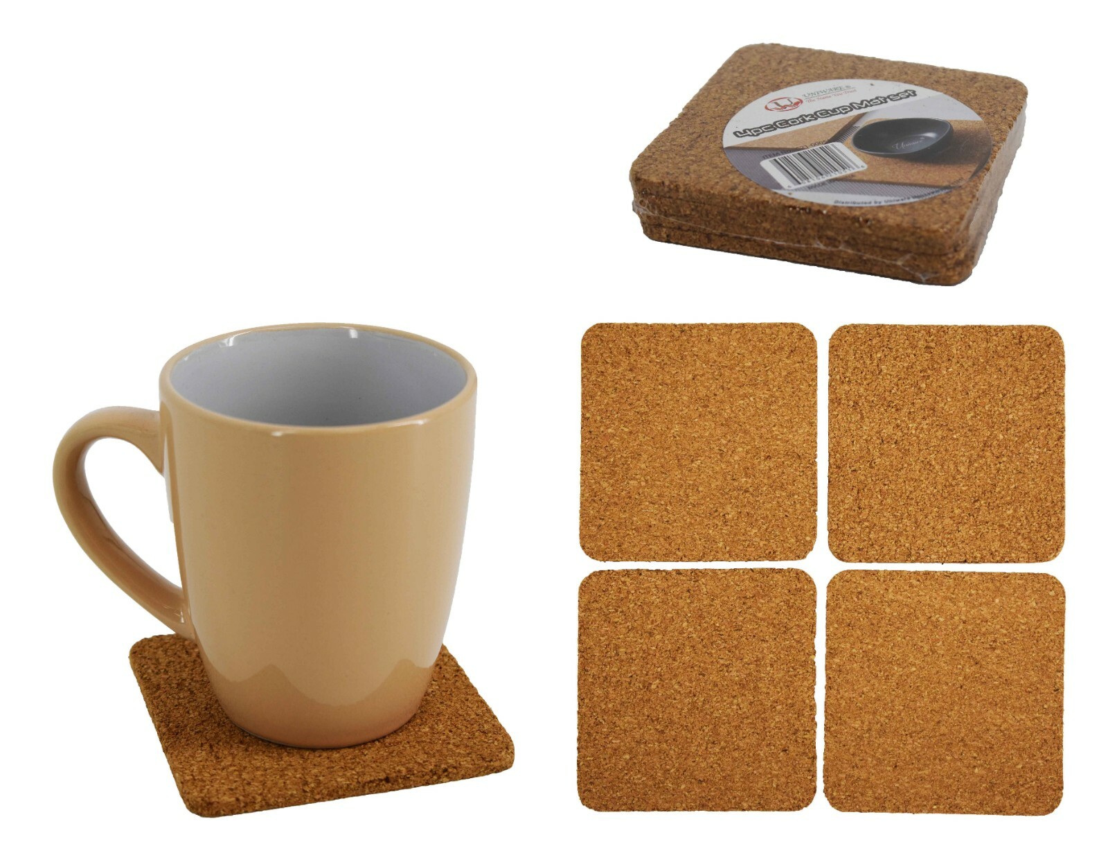4 Pieces Cork Cup Coaster absorbent Mat For Tea Coffee, 4 X 4 X 0.19 ...