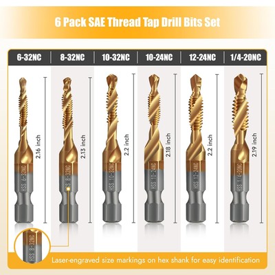 6 Drill Bit & Thread Tap HSS SAE 6-32Nc 8-32Nc 10-32Nc 10-24Nc 12-24Nc 1/4-20Nc | eBay