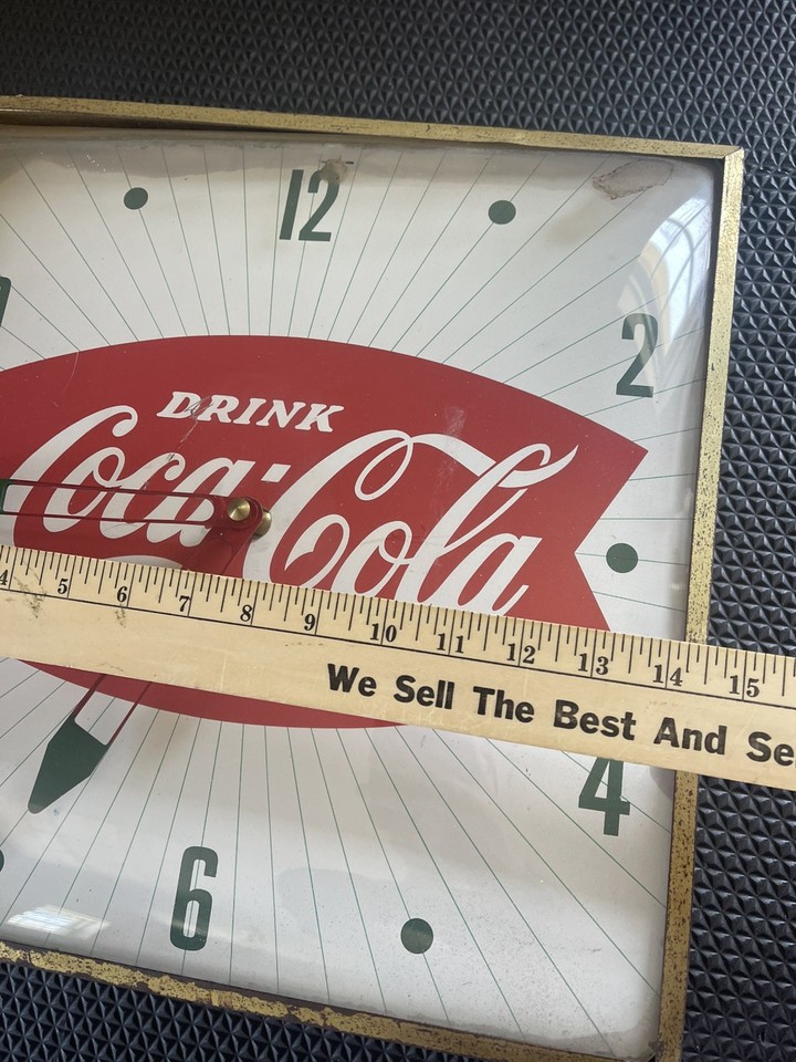 Vtg Coca Cola Fishtail Clock 15" Convex Bubble Glass For Restoration Or ...