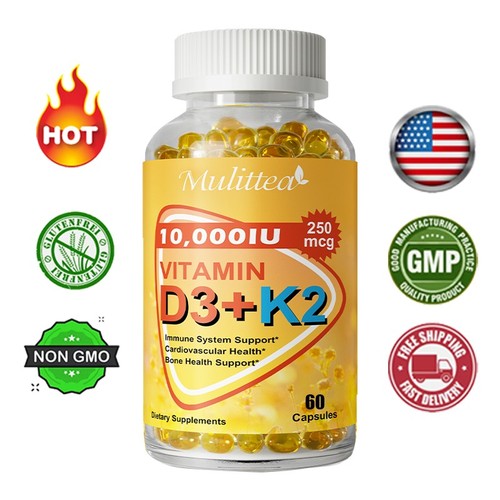 Vitamin D3 K2 (MK7) with 10000 IU Supplement, Immune Health, Bone ...