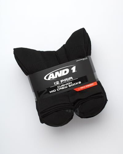 AND1 Men's Athletic Socks - 12 Pack Performance Cushion Crew Socks ...