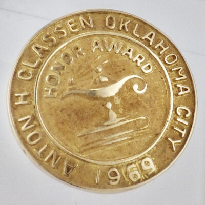 Vintage 1969 10K Yellow Gold Anton H. Classen Oklahoma City Honor Award ...